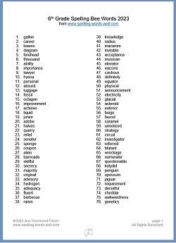 6th Grade Spelling Bee Words - Worksheets Library