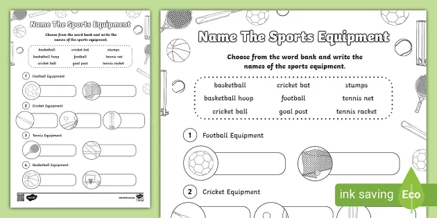 Name the Sports Equipment Worksheet (teacher made) - Twinkl ...