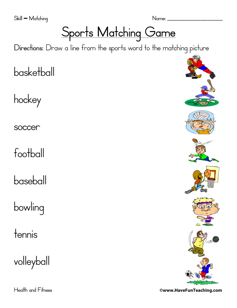 Sports Matching Worksheet - Have Fun Teaching - Worksheets Library