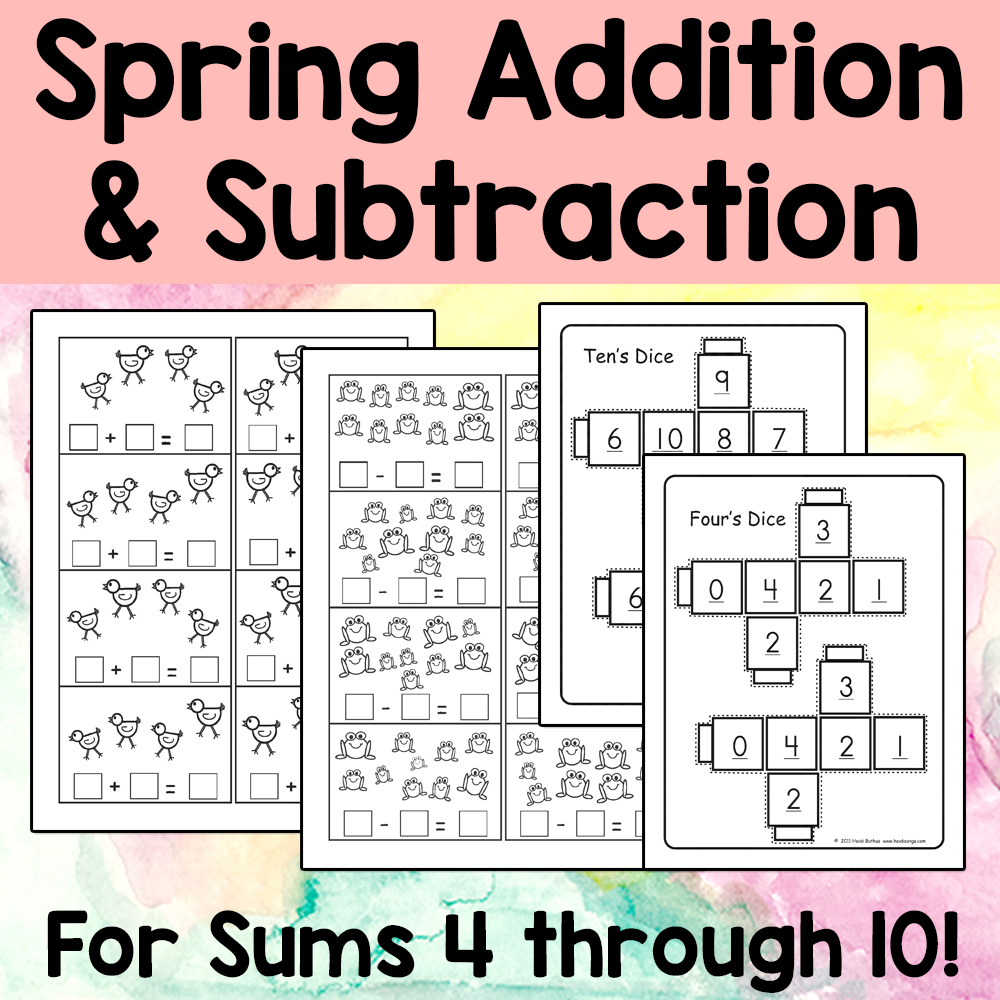 Spring Cut And Paste Subtraction Math Worksheet Twisty Noodle