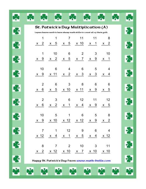 Free st patrick s multiplication worksheet, Download Free st patrick s ...