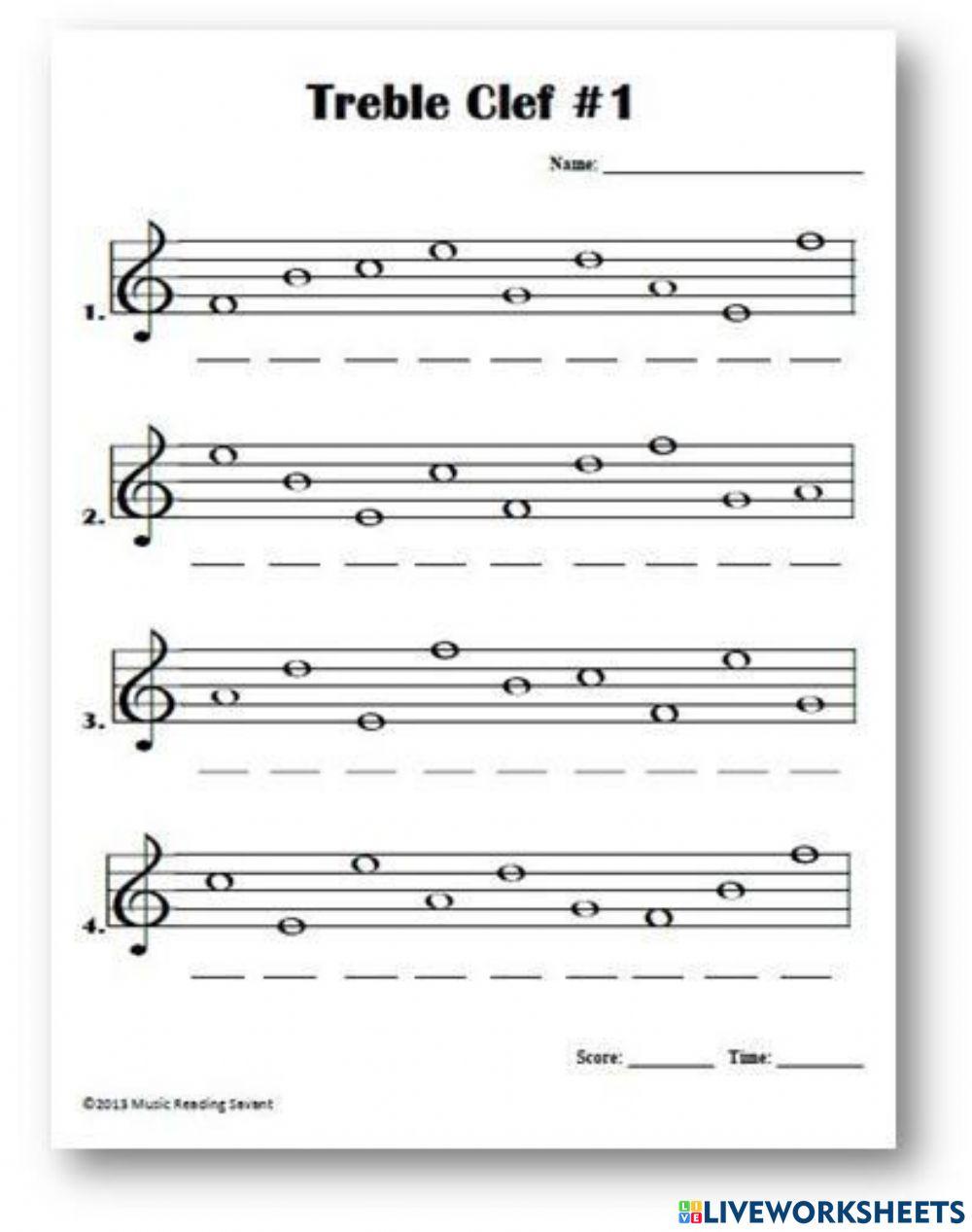 The Treble Clef Staff Worksheet - Grade 9 online exercise for ...