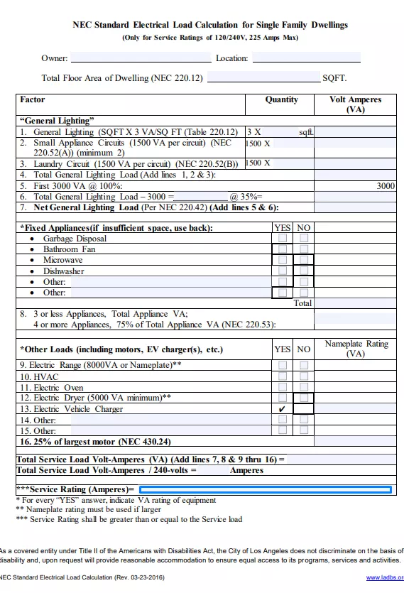 Ladbs Nec Standard Electrical Load Calculation ≡ Fill Out Forms Worksheets Library