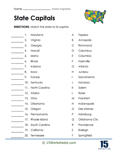 State Capitals Worksheets - 15 Worksheets.com - Worksheets Library