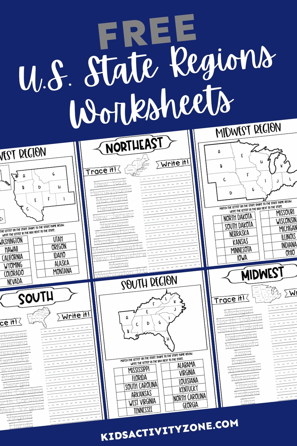 Regions of the United States Worksheets - Kids Activity Zone ...