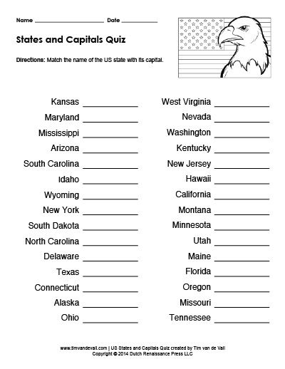 Printable US States and Capitals Quiz | Practice Test PDF – Tims ...