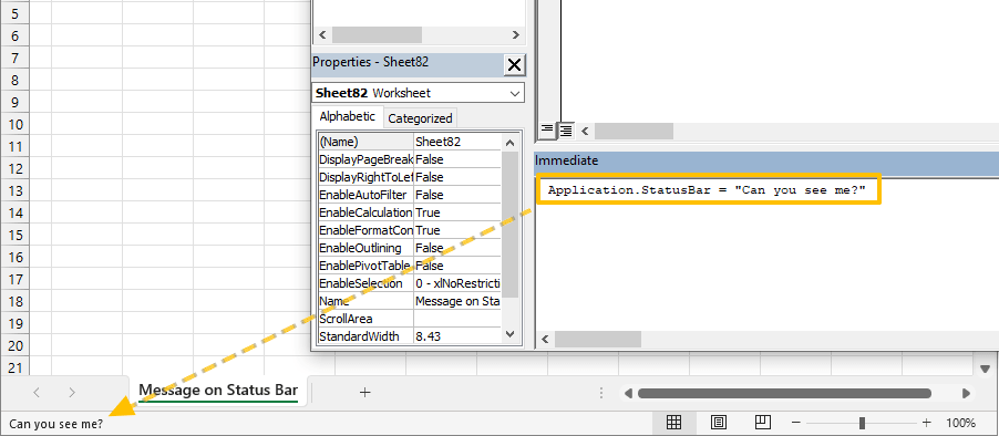 How to show a message on Status Bar in Excel - Worksheets Library