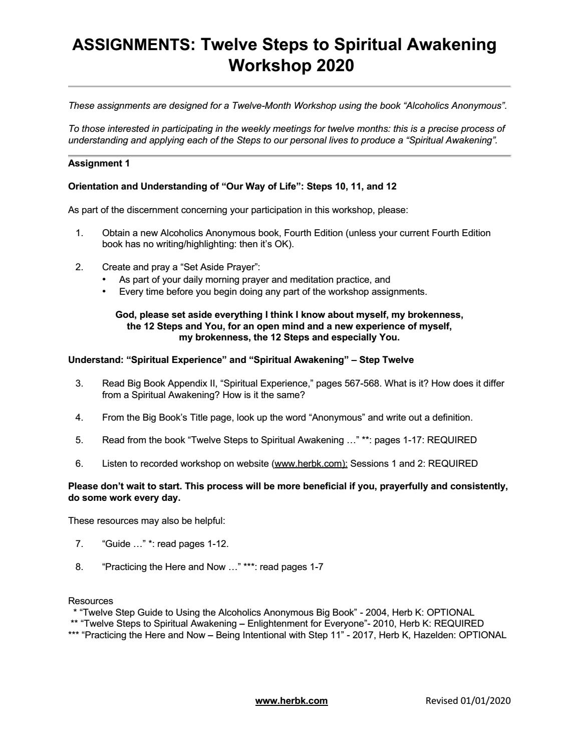 Herb K. Assignments: Twelve Step Workshop by Kristin - Issuu - Worksheets Library