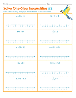 Solve One-Step Inequalities #2 | Worksheet | Education.com - Worksheets ...