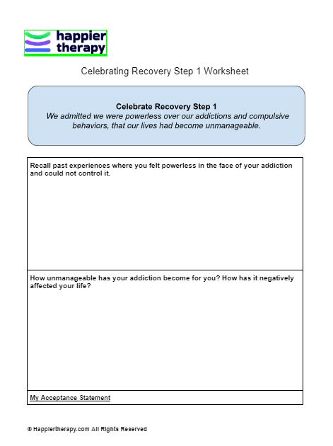 Celebrating Recovery Step 1 Worksheet | HappierTHERAPY - Worksheets Library