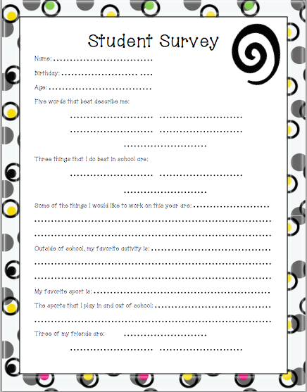 Student Survey Worksheet and Printable | The Classroom Around the ...