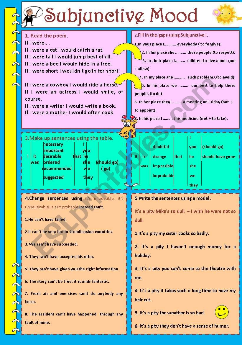 Free subjunctive mood worksheet, Download Free subjunctive mood worksheet png images, Free ...