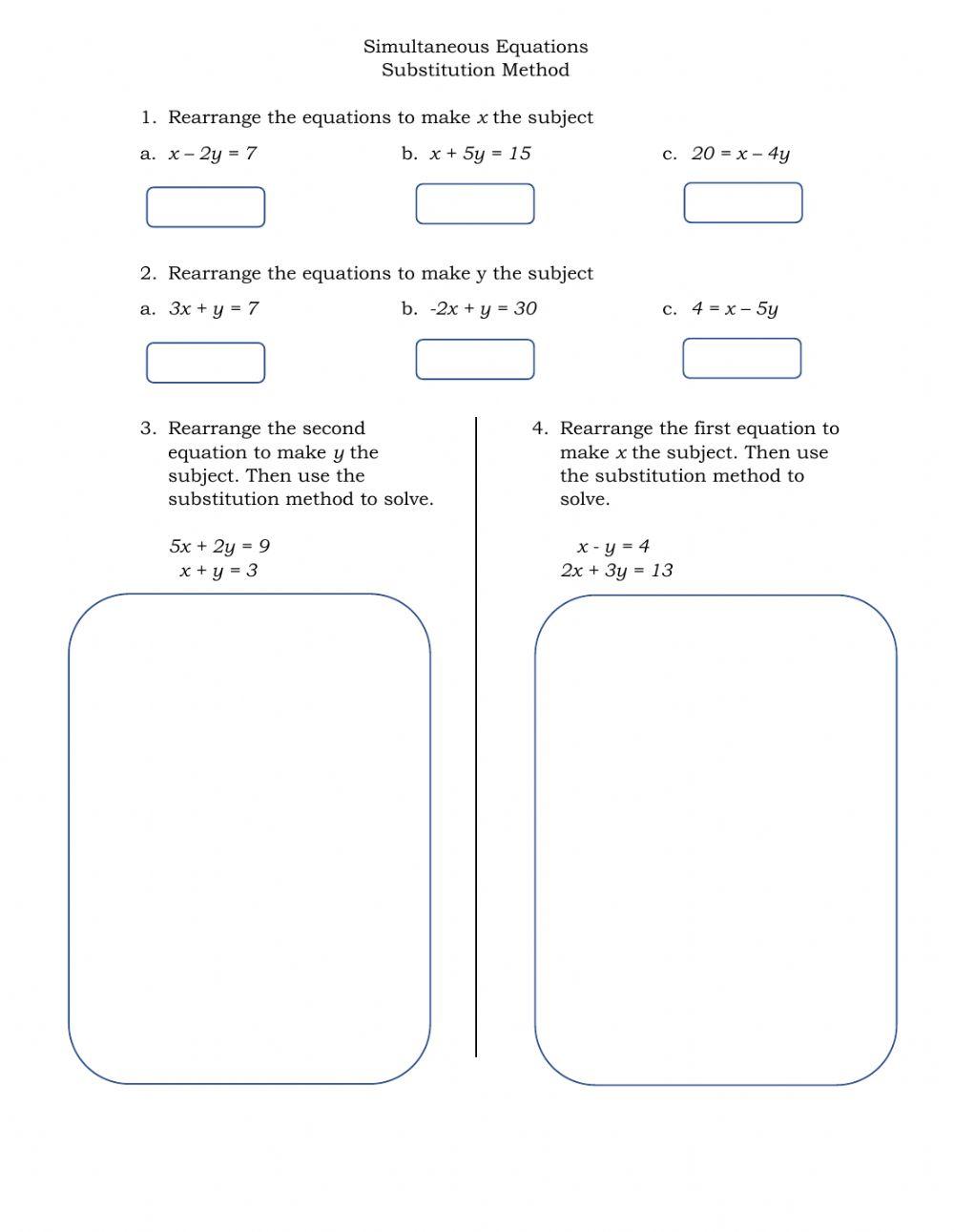 Simultaneous Equations Substitution Worksheet Live Worksheets Worksheets Library