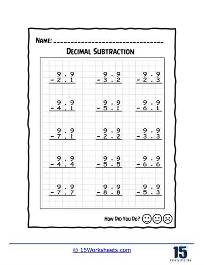 Decimal Subtraction Worksheets 15 Worksheets Library