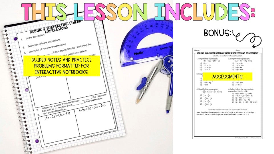 Add And Subtract Linear Expressions Activity And Worksheet Bundle