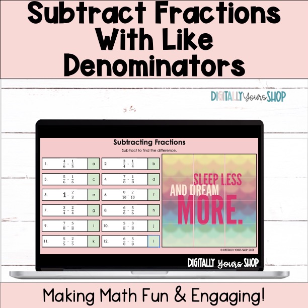Subtract Fractions With Like Denominators Digital Self Checking