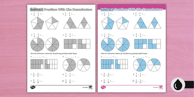 Add And Subtract Fractions With Like Denominators Worksheets Library