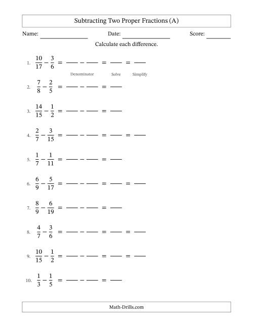 Subtracting Two Proper Fractions With Unlike Denominators Proper Worksheets Library