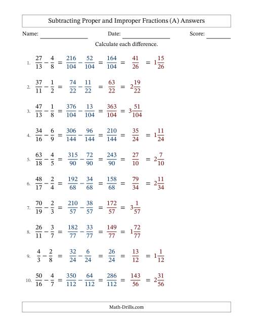 Adding And Subtracting Proper And Improper Fractions With Similar