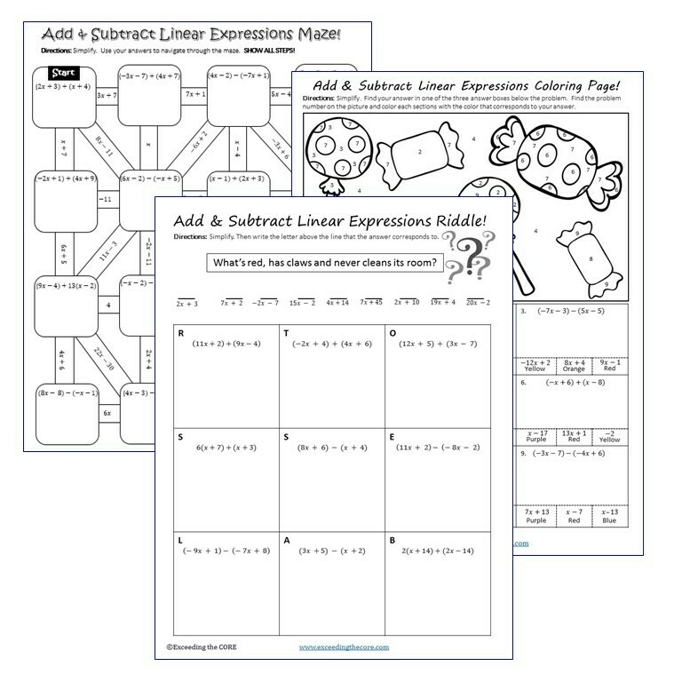 Linear Expressions Addition And Subtraction Worksheet Live