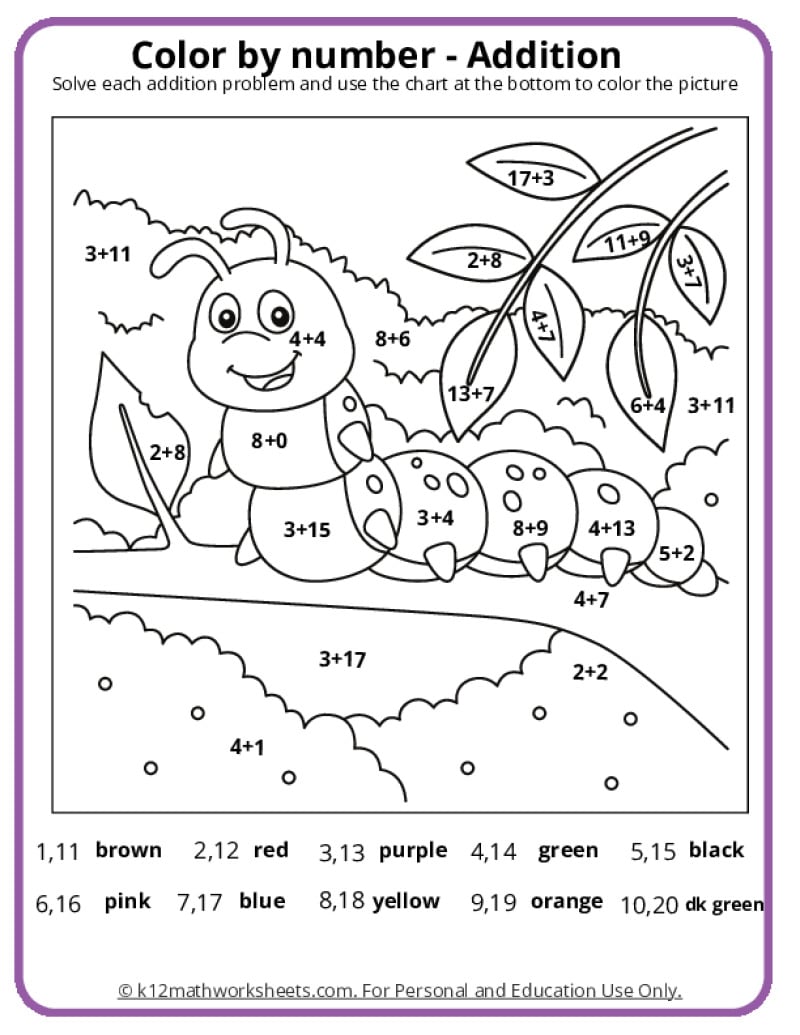 Free subtraction coloring worksheet for kindergarten, Download Free ...