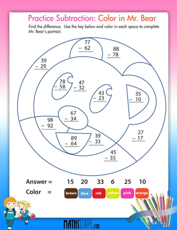 Addition And Subtraction Coloring Worksheets For First Grade ...