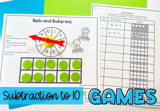 Subtraction Games For Kindergarten And First Grade To 10 And 12