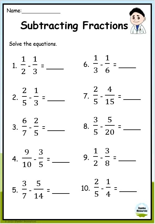 Subtracting Fractions 2 5th Grade Math Worksheet Greatschools