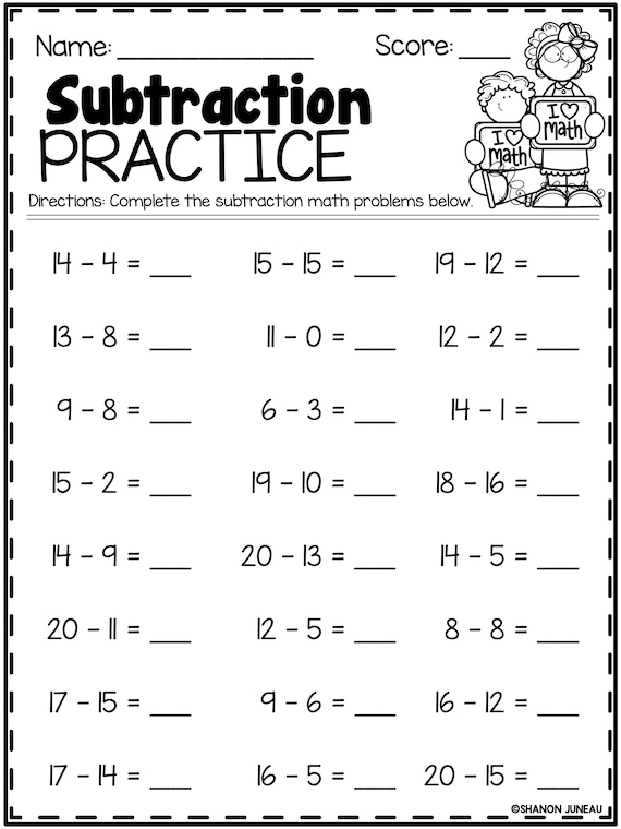 Free subtraction practice worksheet 1st, Download Free subtraction ...