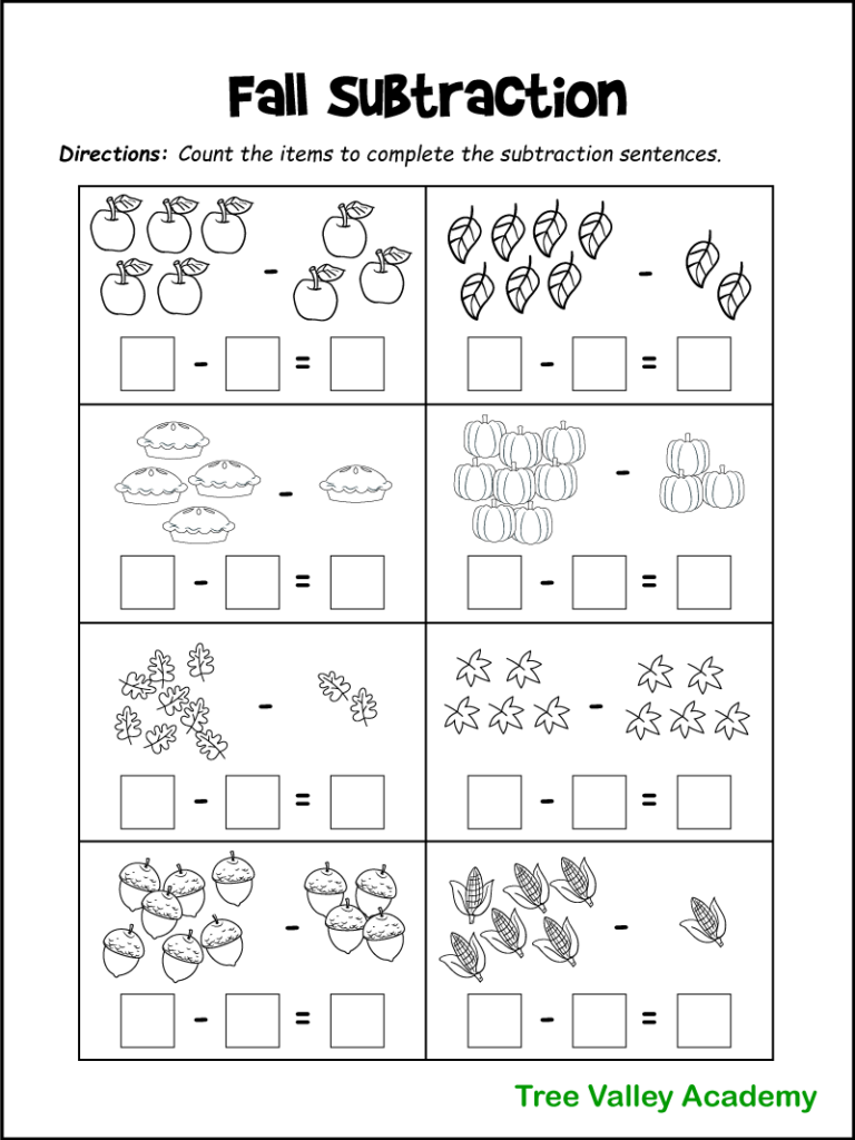 Fall Math Worksheets for Kindergarten, Preschool & 1st Grade ...