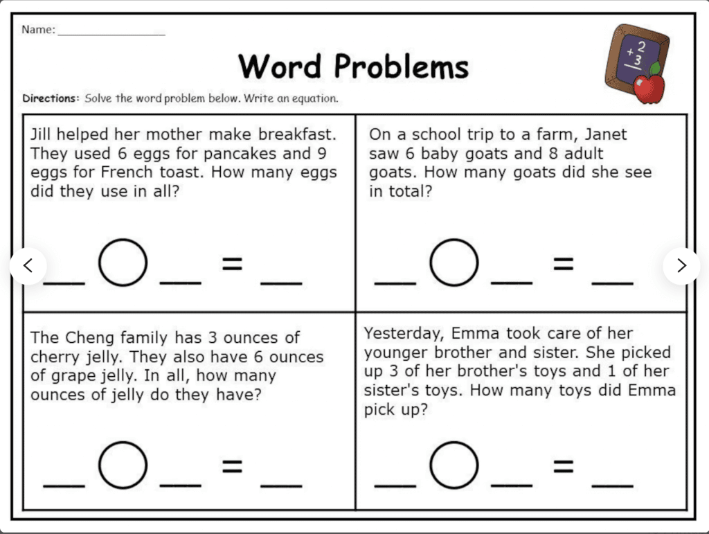 1st Grade Math Worksheets Story Problems Word Problems Worksheets