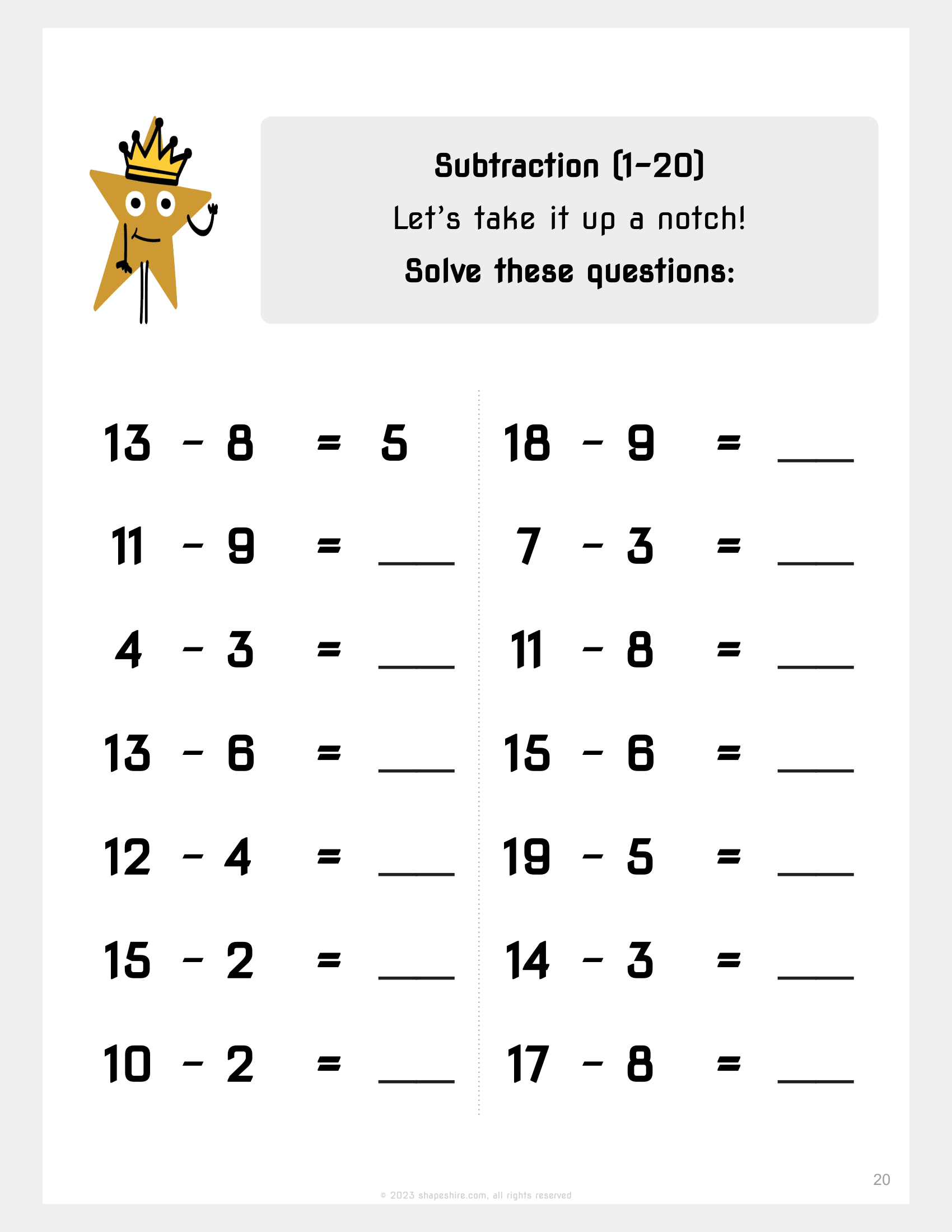 Printable Learning Activity For Free Number Bonds To 20