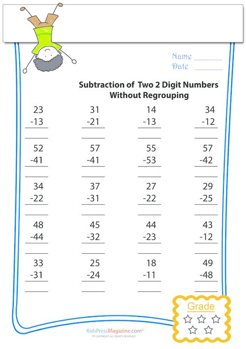 Subtraction – (2) Two digit Without Regrouping #4 ... - Worksheets Library