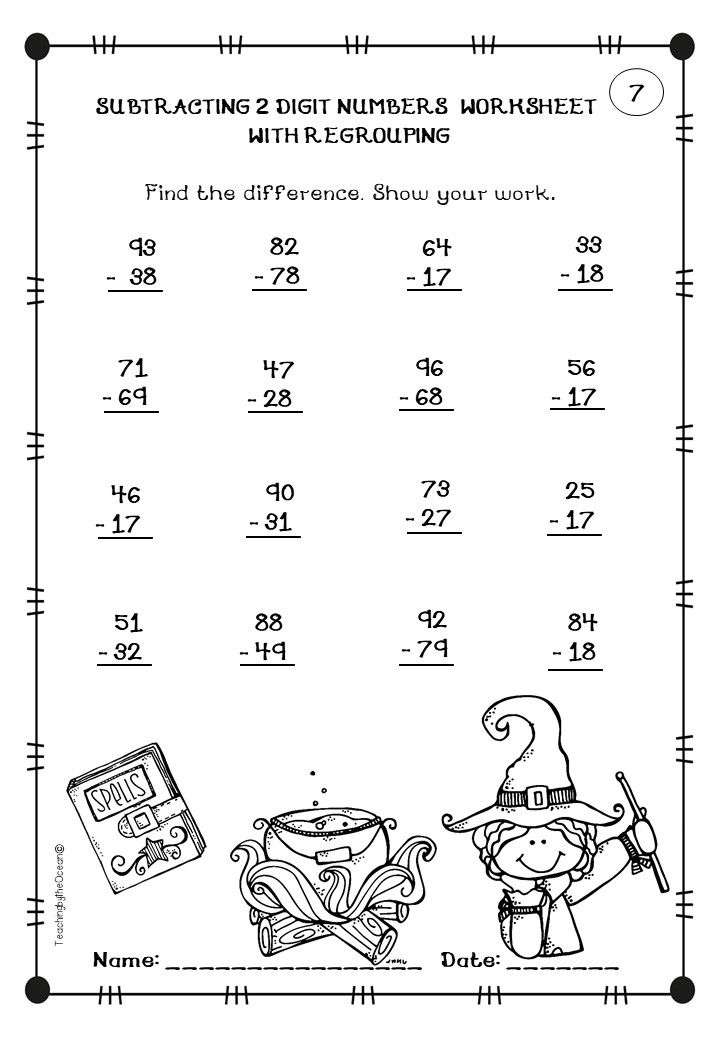 Subtracting 2 Digit Numbers Worksheets – Halloween Themed | Made ...