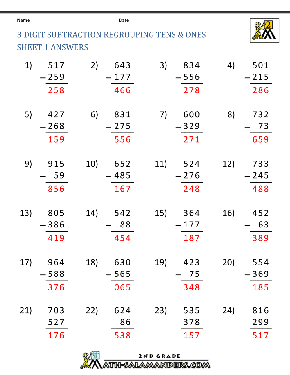 Subtraction With Regrouping Interactive Worksheet