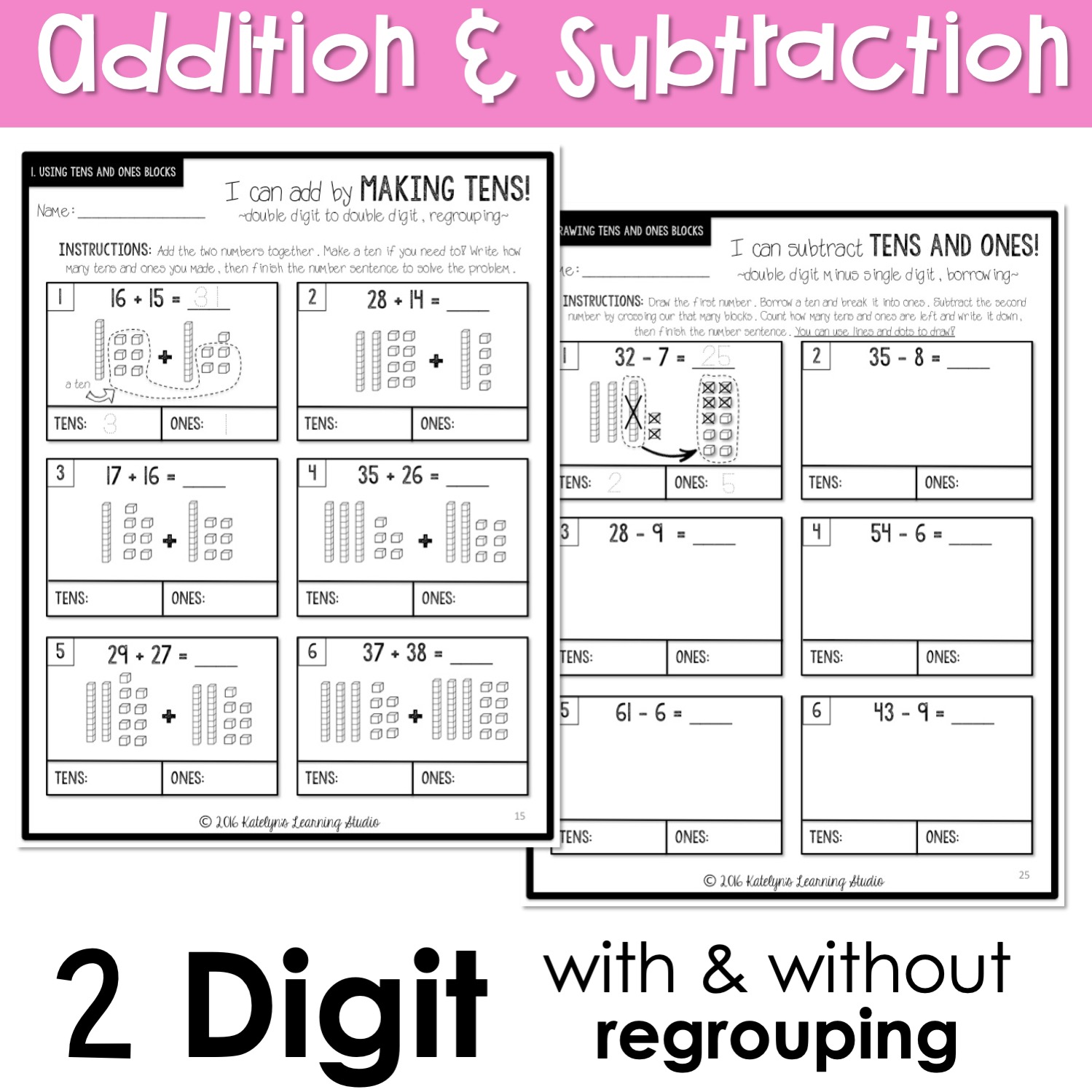2 Digit Addition and Subtraction with Regrouping Worksheets ...