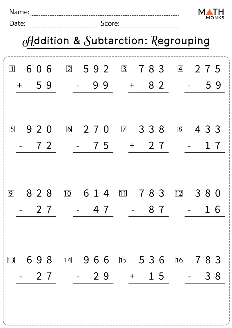 Addition and Subtraction with Regrouping Worksheets with Answer Key ...