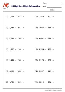 Number Subtraction – Horizontal - Math Fun Worksheets - Worksheets Library