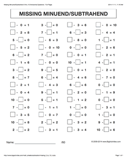 Horizontal Subtraction - Math Worksheets - Worksheets Library