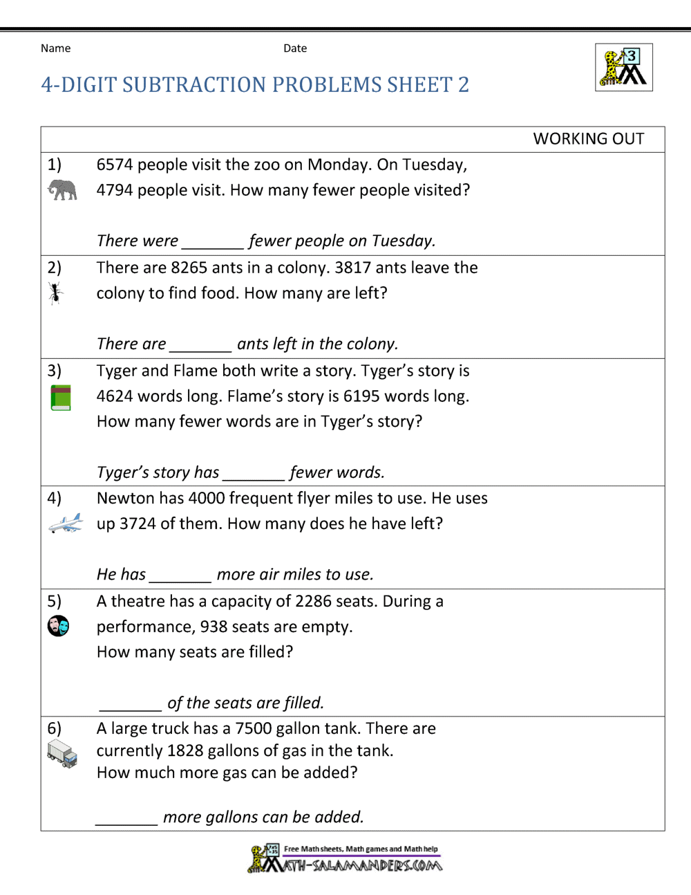 Subtraction Word Problems 3rd Grade - Worksheets Library