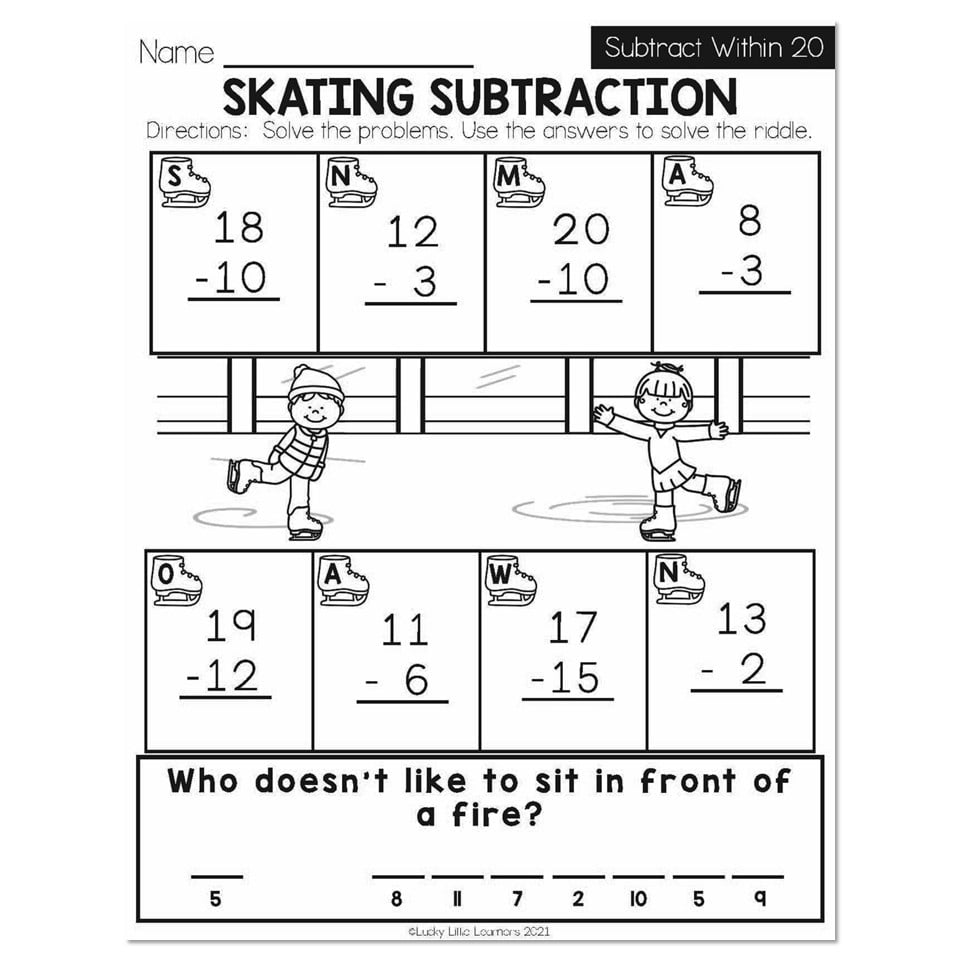 Winter - Early Finishers 1st Grade - Math - Subtract Within 20 ...