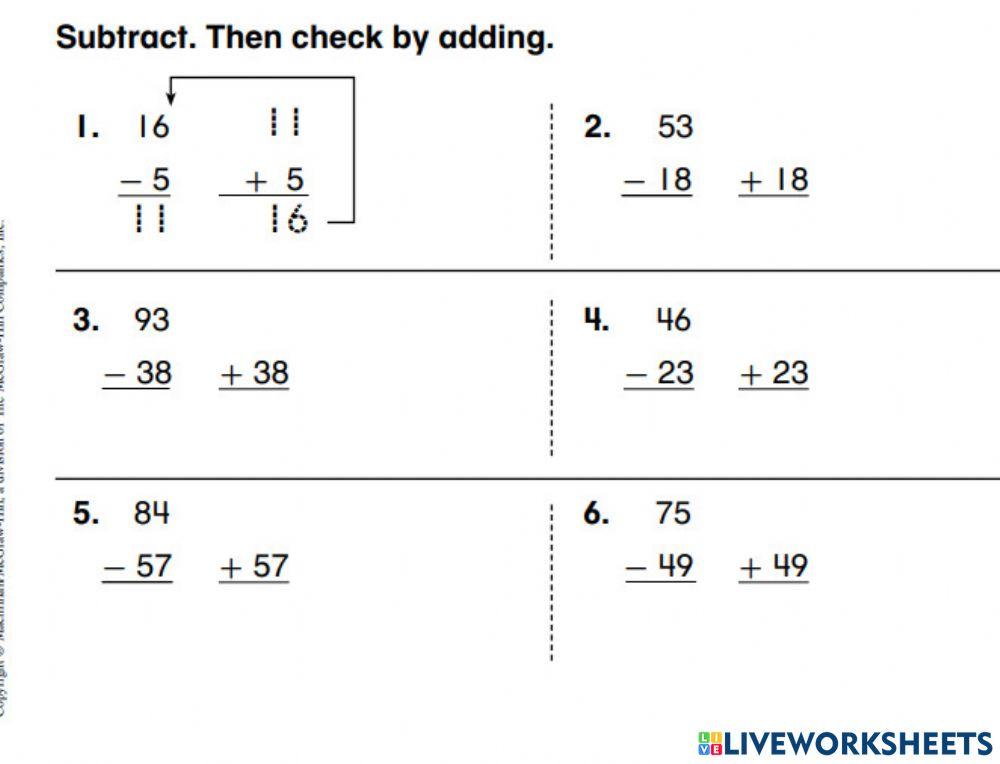 Checking Subtraction Worksheet Live Worksheets Worksheets Library