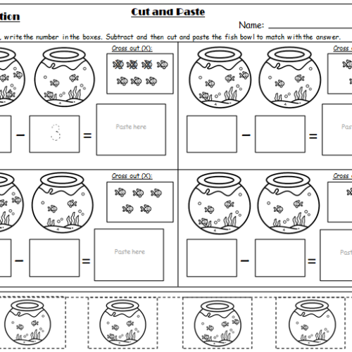 Spring Cut and Paste Subtraction Math Worksheet - Twisty Noodle - Worksheets Library