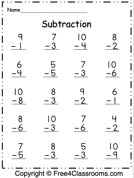 Grade 1 Subtraction Worksheet 1 | PDF - Worksheets Library
