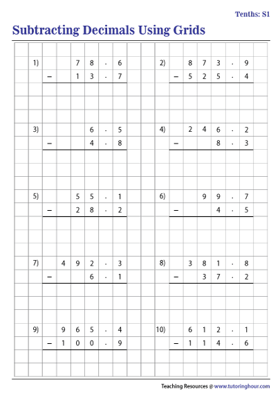 Adding and Subtracting Decimals with Helper Grid Worksheet Download - Worksheets Library