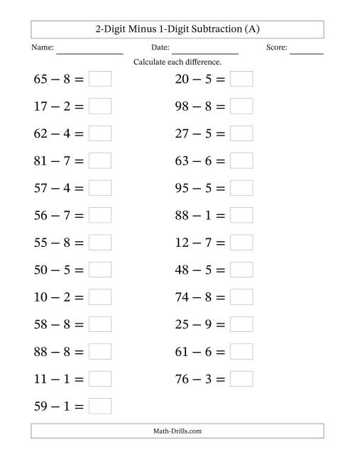 Horizontally Arranged Two-Digit Minus One-Digit Subtraction(25 ...