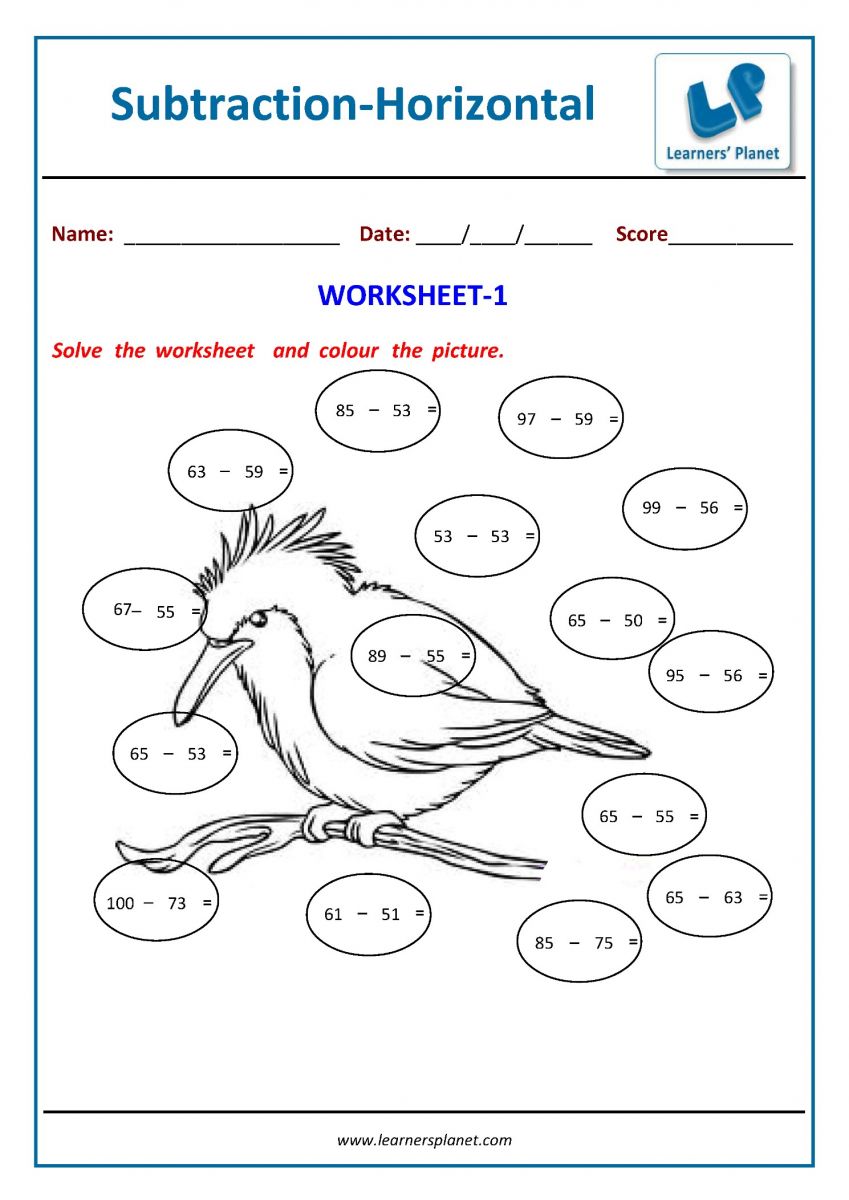 Subtraction Worksheets Horizontal 2 digit – 2 digit – free ...