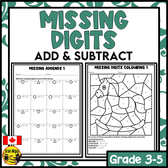 Missing Addends and Subtrahends Math Worksheets | Paper | Grade 3 ...