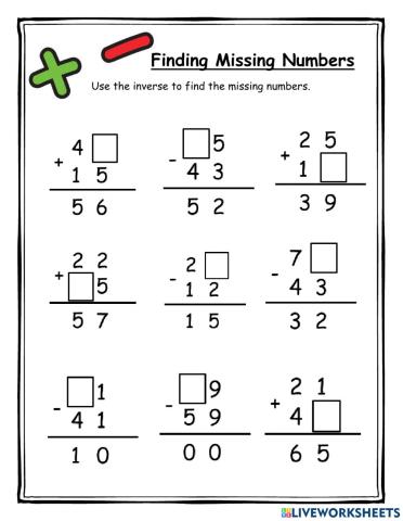 Missing Digit Addition & Subtraction worksheet | Live Worksheets - Worksheets Library