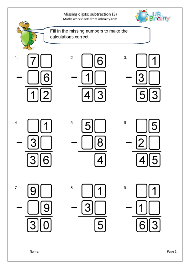 Written Subtraction Missing Digits 3 Subtraction Maths
